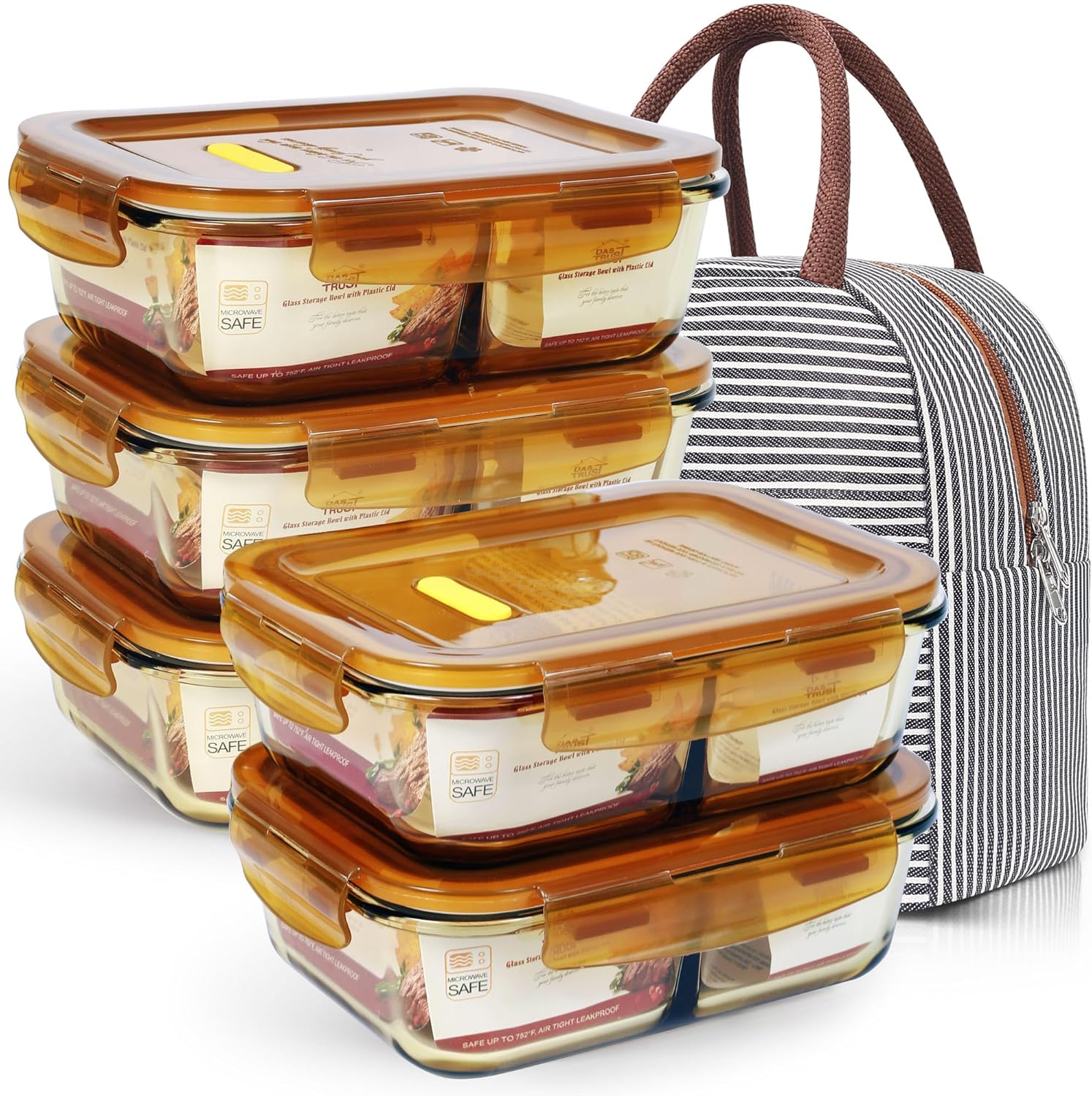 Amazon.com: DAS TRUST 5 Pack 36oz Amber Food Storage Containers 2 ...
