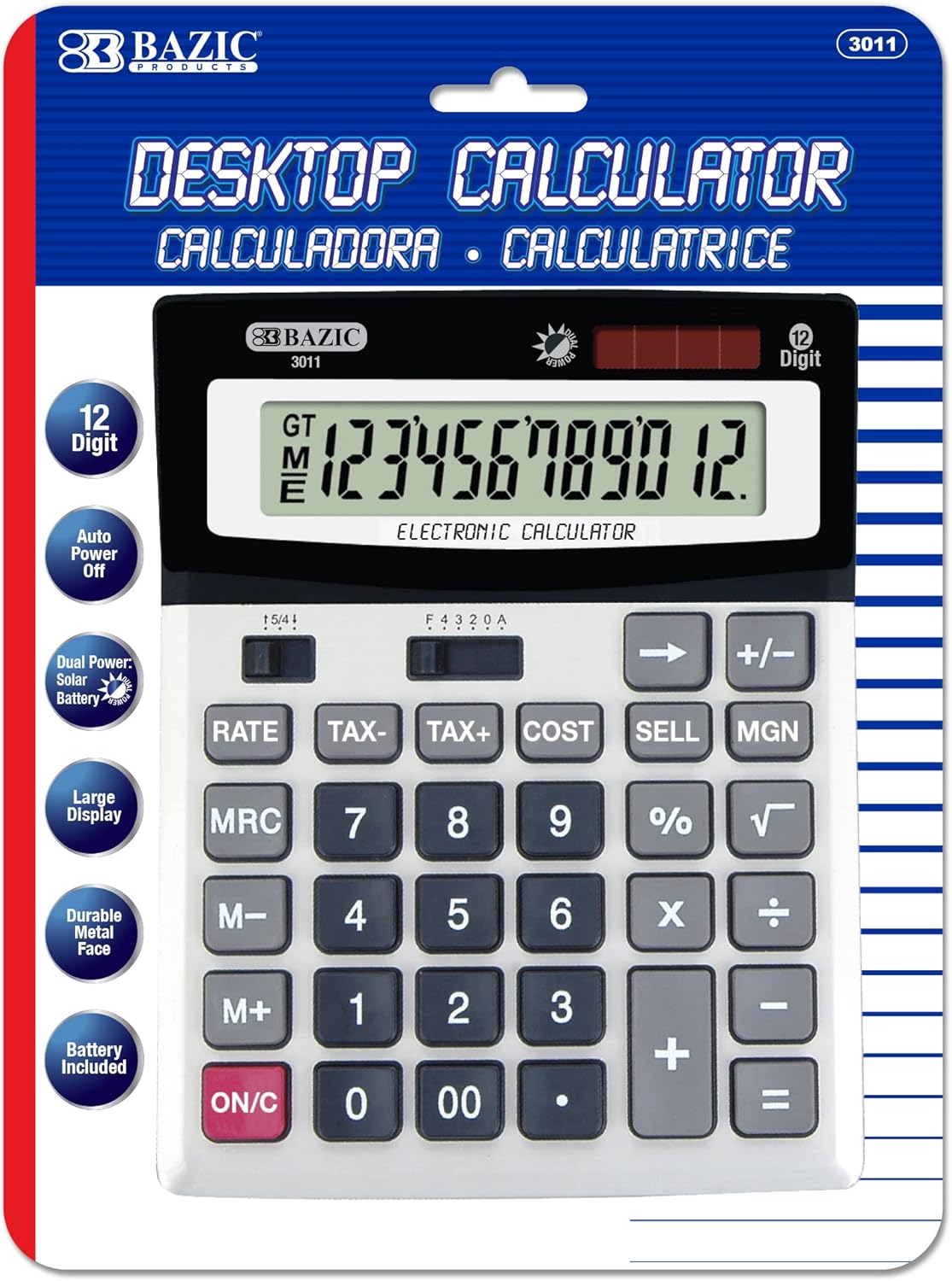 BAZIC 12-Digit Desktop Calculator w/Profit Calculation & Tax Functions ...
