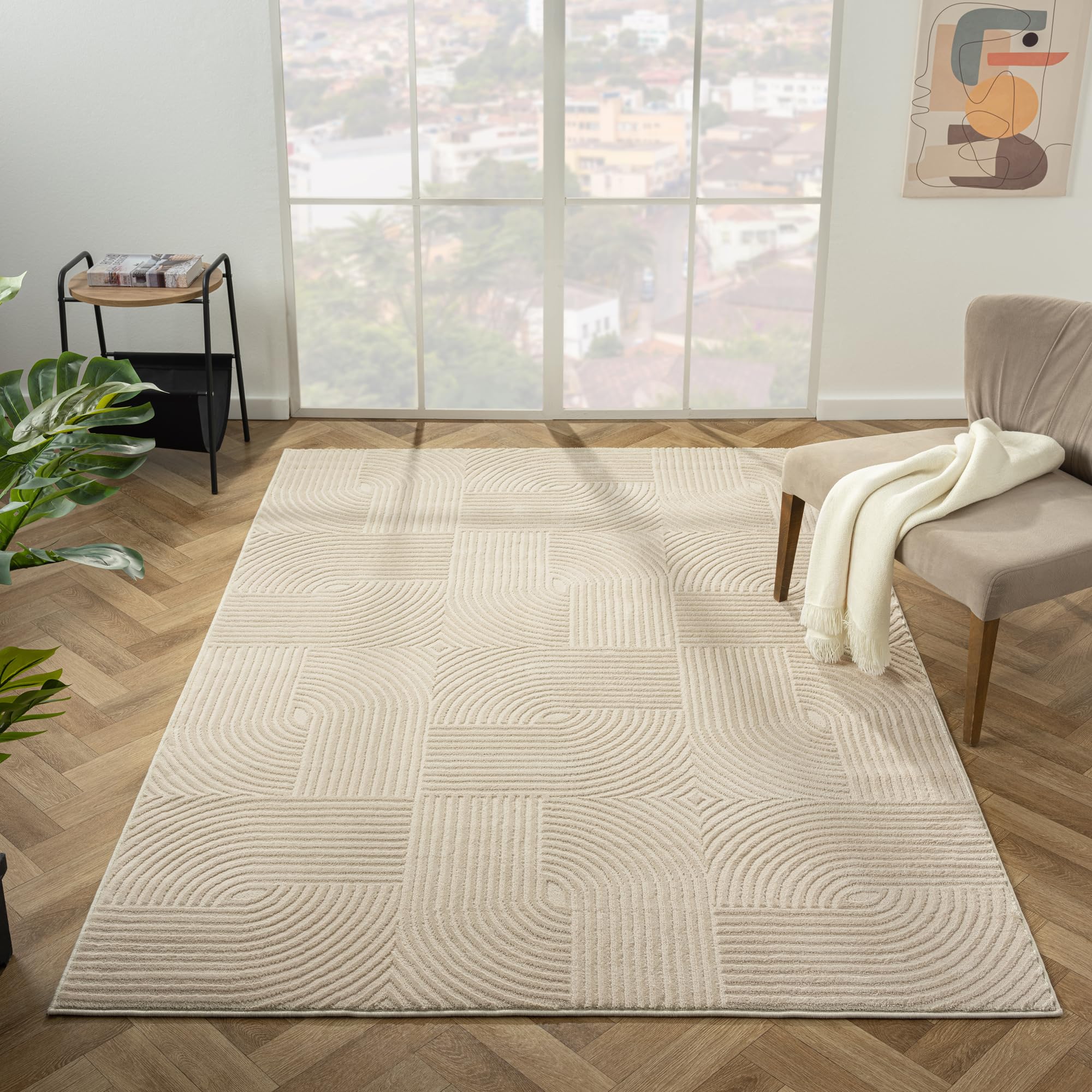 Rugs and More Misha Rug - Striped Living Room Rug with Anti-Slip ...
