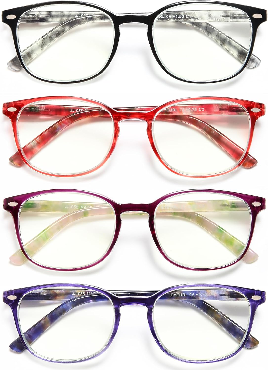 Amazon.com: EYEURL Blue Light Blocking Reading Glasses Women, 4-Pack ...