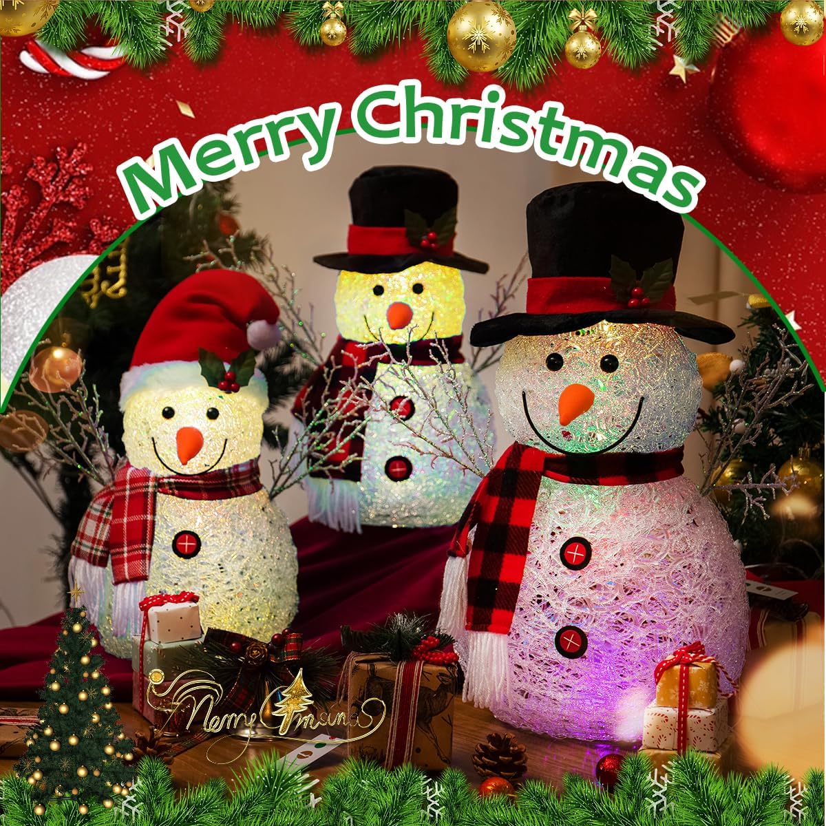 Color Changing LED Snowman, 13.4 Inch Pre-Lit Light Up Snowman, 7 LED ...