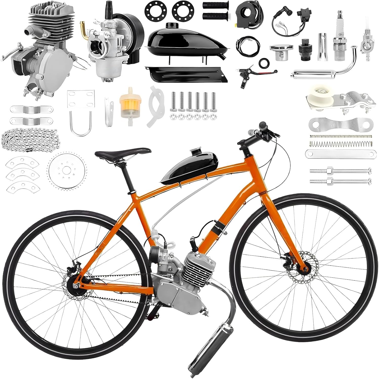 OKSTENCK 80cc 2 Stroke Bicycle Engine Kit for Motorized Bike Silver, E ...