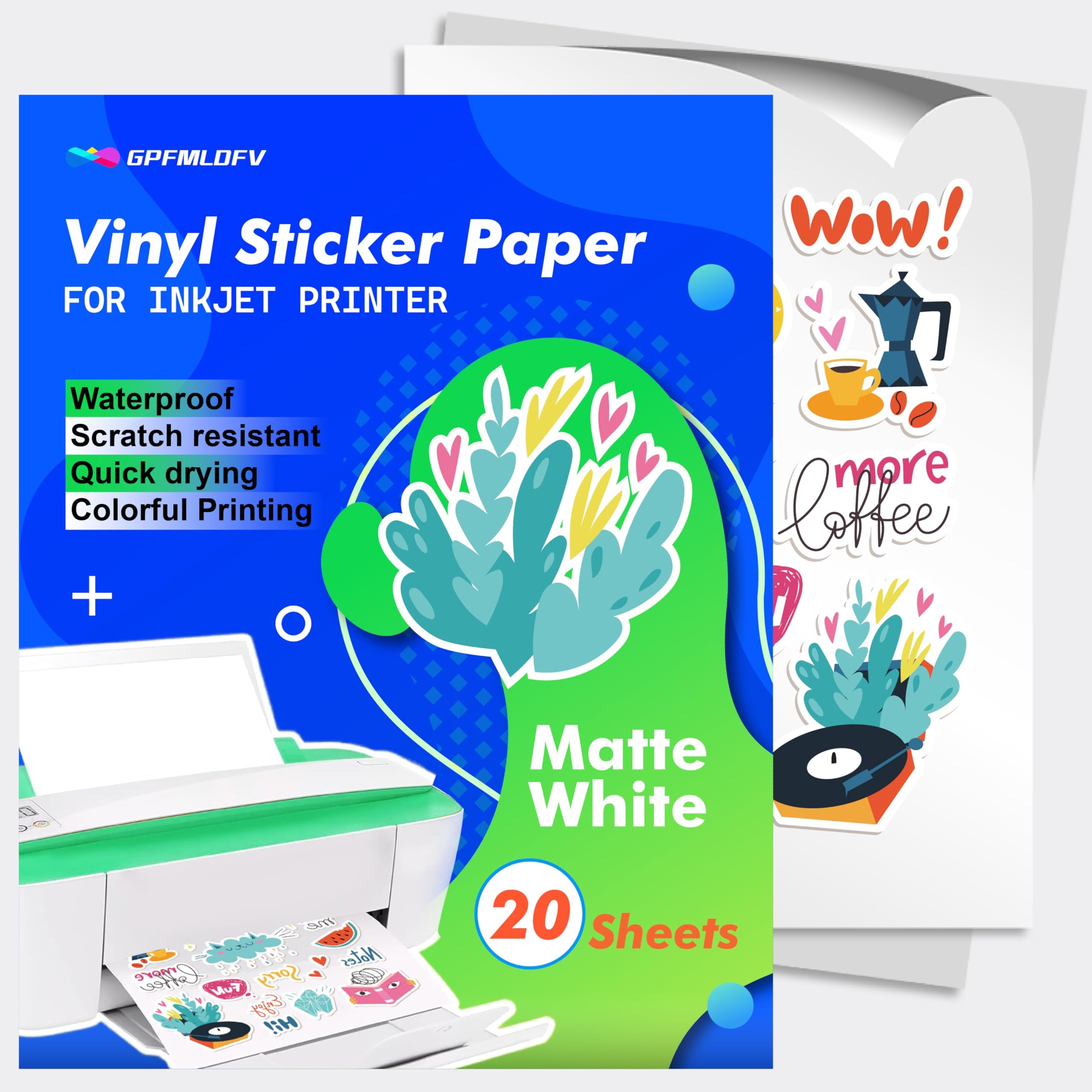 Amazon.com : Sticker Paper for Inkjet Printer- 20 Sheets Matte White ...