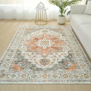 GUGUTEA Floral Area Rug, 9x12 Large Living Room Rugs,Boho Printed Non ...