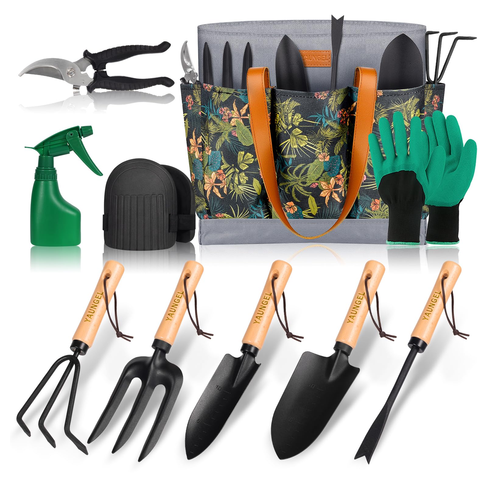 Amazon.com : Garden Tools Set, YAUNGEL Gardening Tools Heavy Duty ...