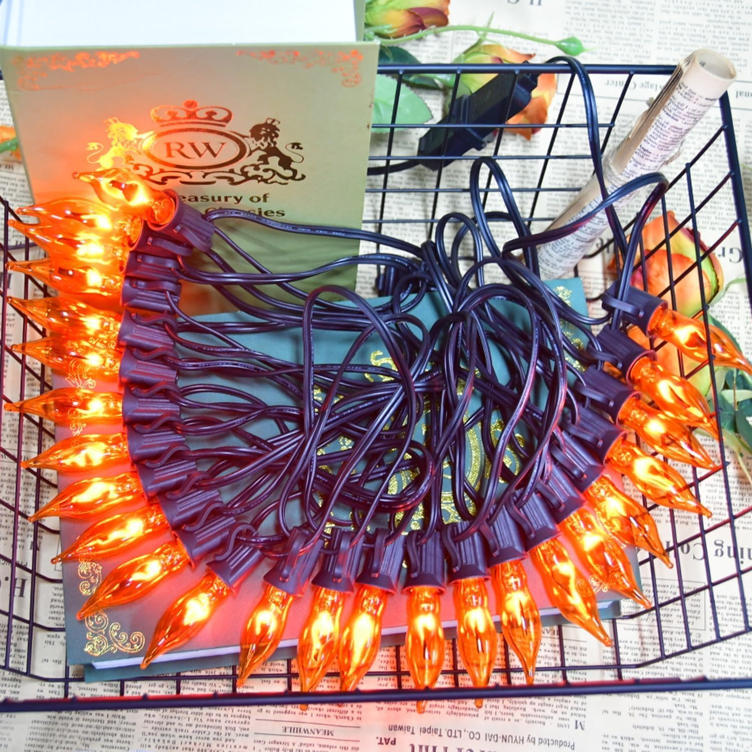 27.8Ft Flickering Flame String Lights, Orange Halloween Lights with 25 ...