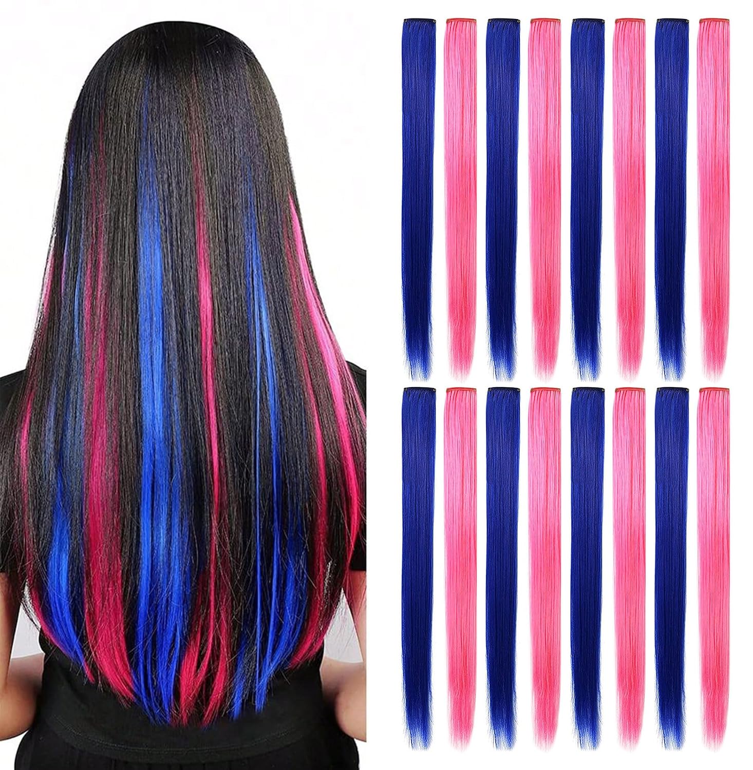 Amazon.com : SARARHY 16 Pcs Blue and Pink Hair Extensions Colored Hair ...