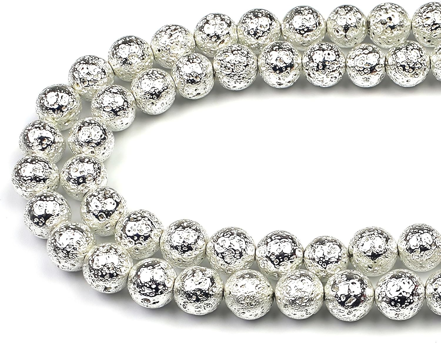 MJDCB 60pcs 6mm Silver Lava Stone Loose Volcanic Rock Beads Natural ...