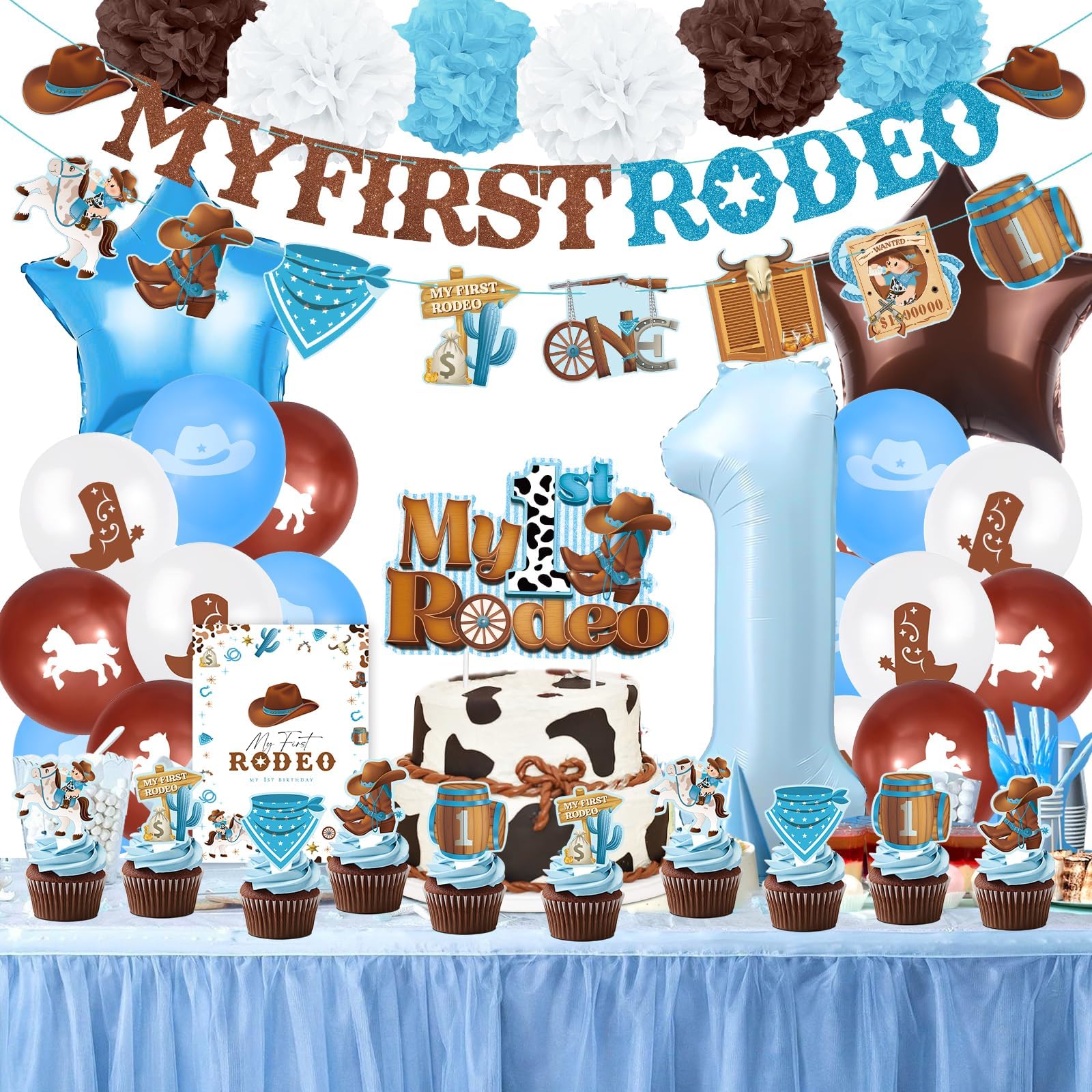 Amazon.com: NO-DIY Cowboy Birthday Decorations, Cowboy First Rodeo ...