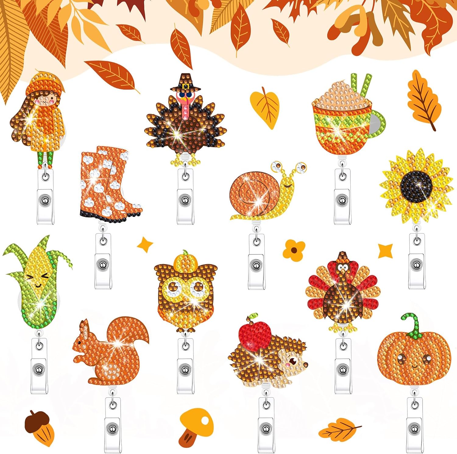 Amazon.com: Ceenna 12 Pcs Thanksgiving Diamond Painting Badge Reel Fall ...