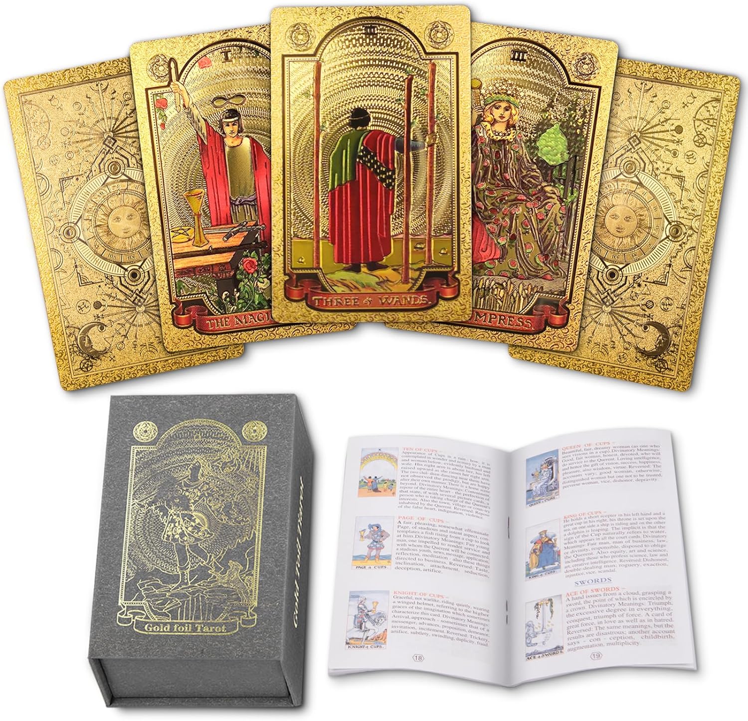Amazon.com: Jsbby Gold Foil Tarot Cards with Guide Book, PVC Durable ...