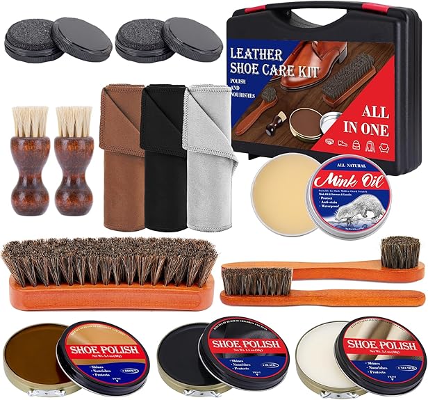 Amazon.com: TUXIYA 15pcs Shoe Shine Kit, Shoe Polish Kit, Leather Boot ...