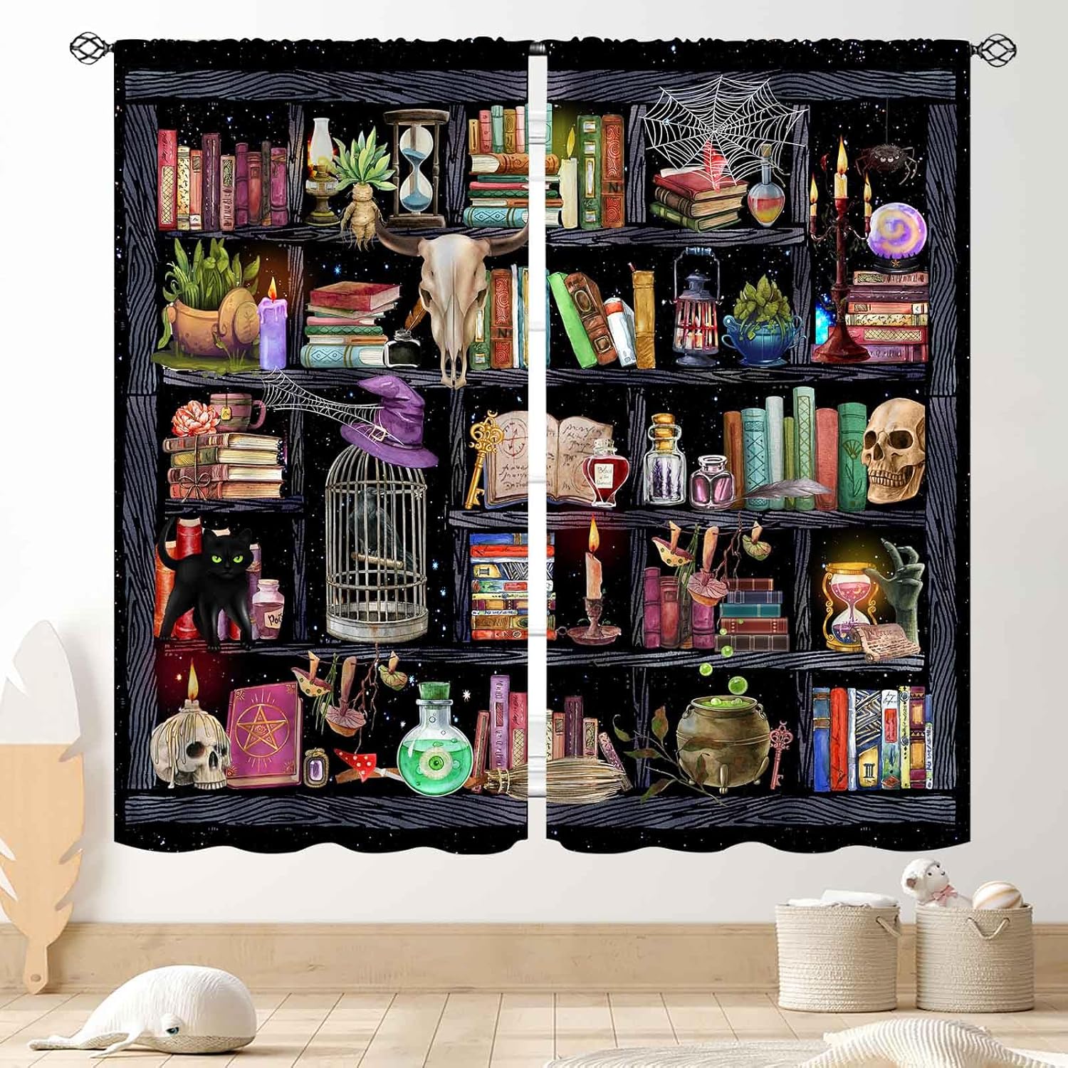Amazon.com: TKUYO Witchy Curtains, Fantasy Magical Vintage Bookshelf ...