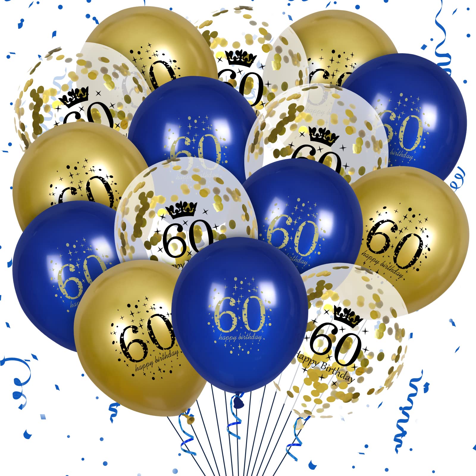 Buy Navy Blue and Gold 60th Birthday Balloons Decorations 15Pcs Happy ...