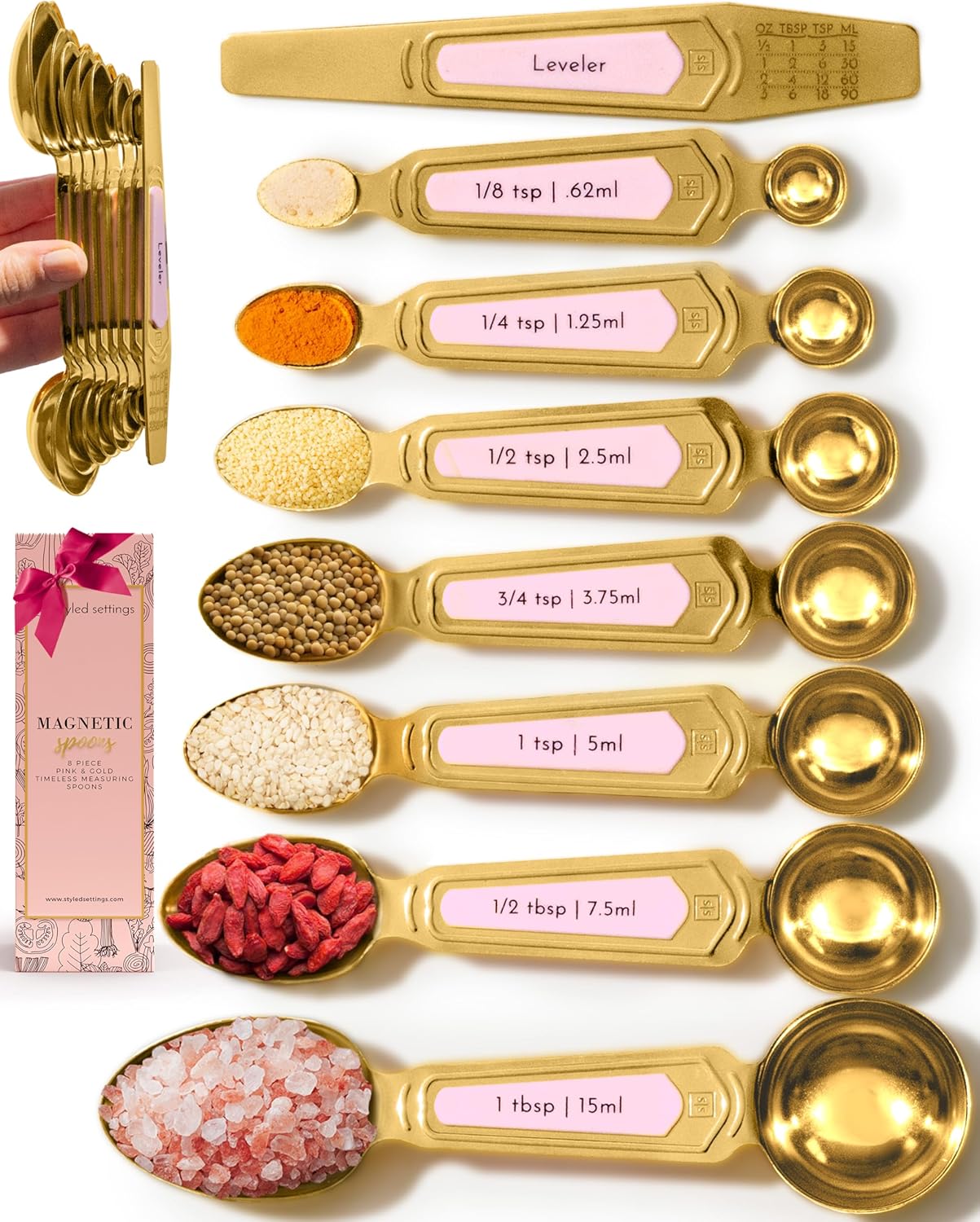 Amazon.com: Pink and Gold Magnetic Measuring Spoons Set of 8 ...