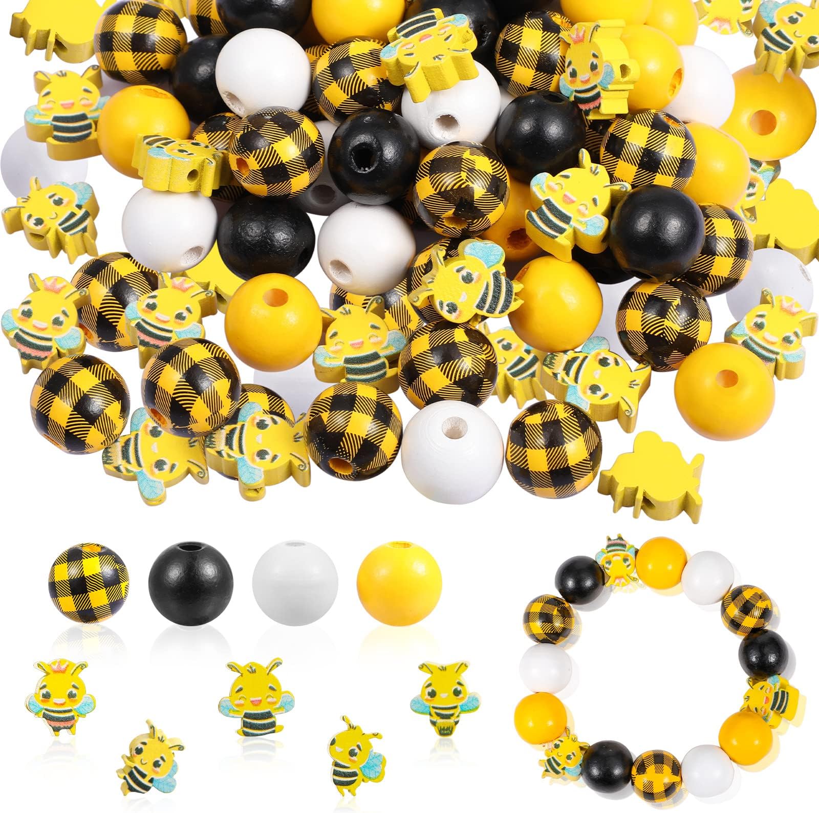 Amazon.com: EYxsaxenk Bee Wood Beads 121Pcs Colorful Painted Bee Round ...