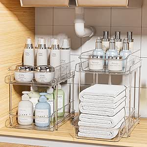 Delamu 2 Sets of 2-Tier Clear Under Sink Organizers and Storage, Multi ...