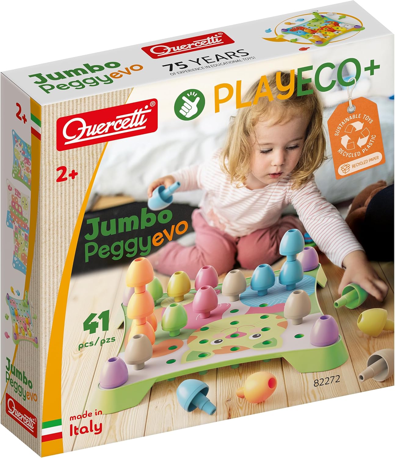 Amazon.com: Quercetti: PlayEco+ Jumbo Peggy Evo - Pegs Stacking & Color ...