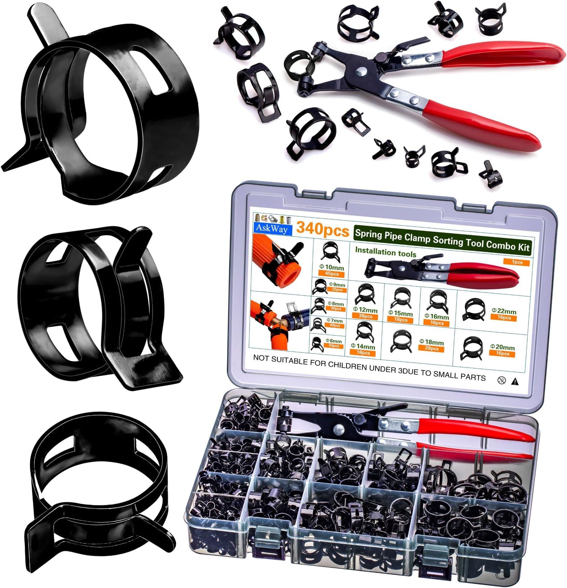 Amazon.com: SEKSUALA 100Pcs 6-25mm Spring Hose Clamps Assortment Kit ...