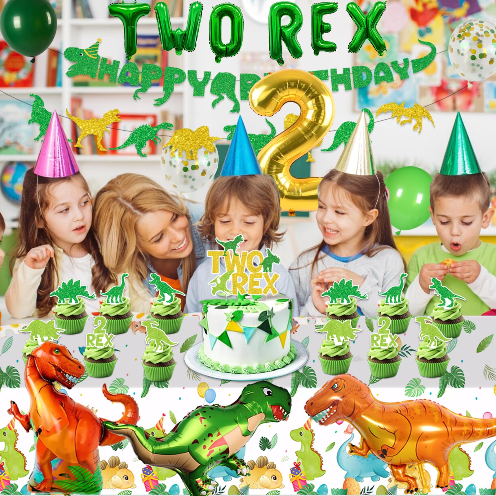 Snapklik.com : Two Rex Birthday Party Decorations Boy, Dinosaur 2nd ...