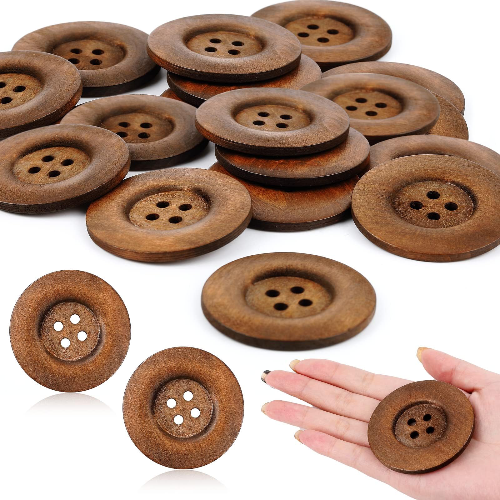 Amazon.com: Chenkou Craft 30pcs 40mm 1 1/2" Round Natural Wood Buttons ...