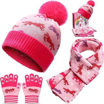 Amazon.com: Fourluoo Unicorn Girls Winter Hat Scarf Gloves Sets Kids ...
