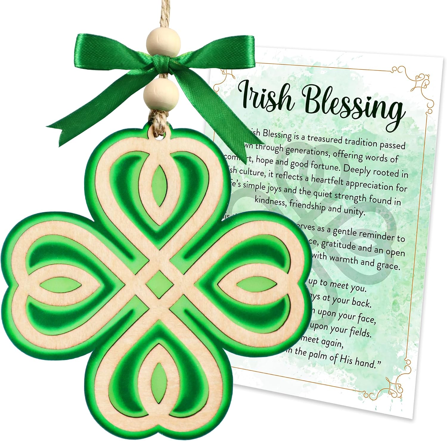 Amazon.com: Irish Blessing Shamrock Ornament with Card, Two-Layer Wood ...