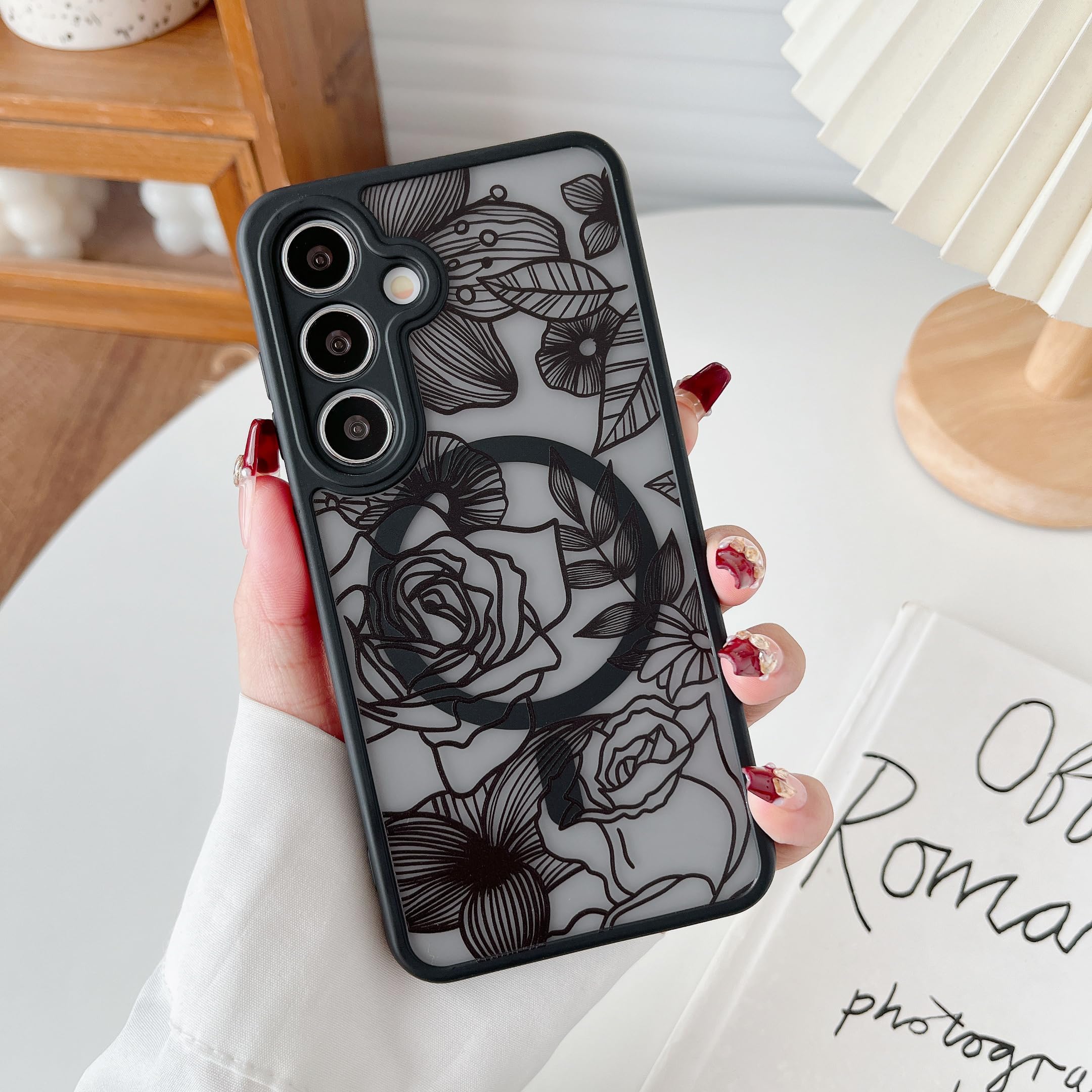 Amazon.com: XIZYO Magnetic Case for Samsung Galaxy S24 Plus Floral Rose ...