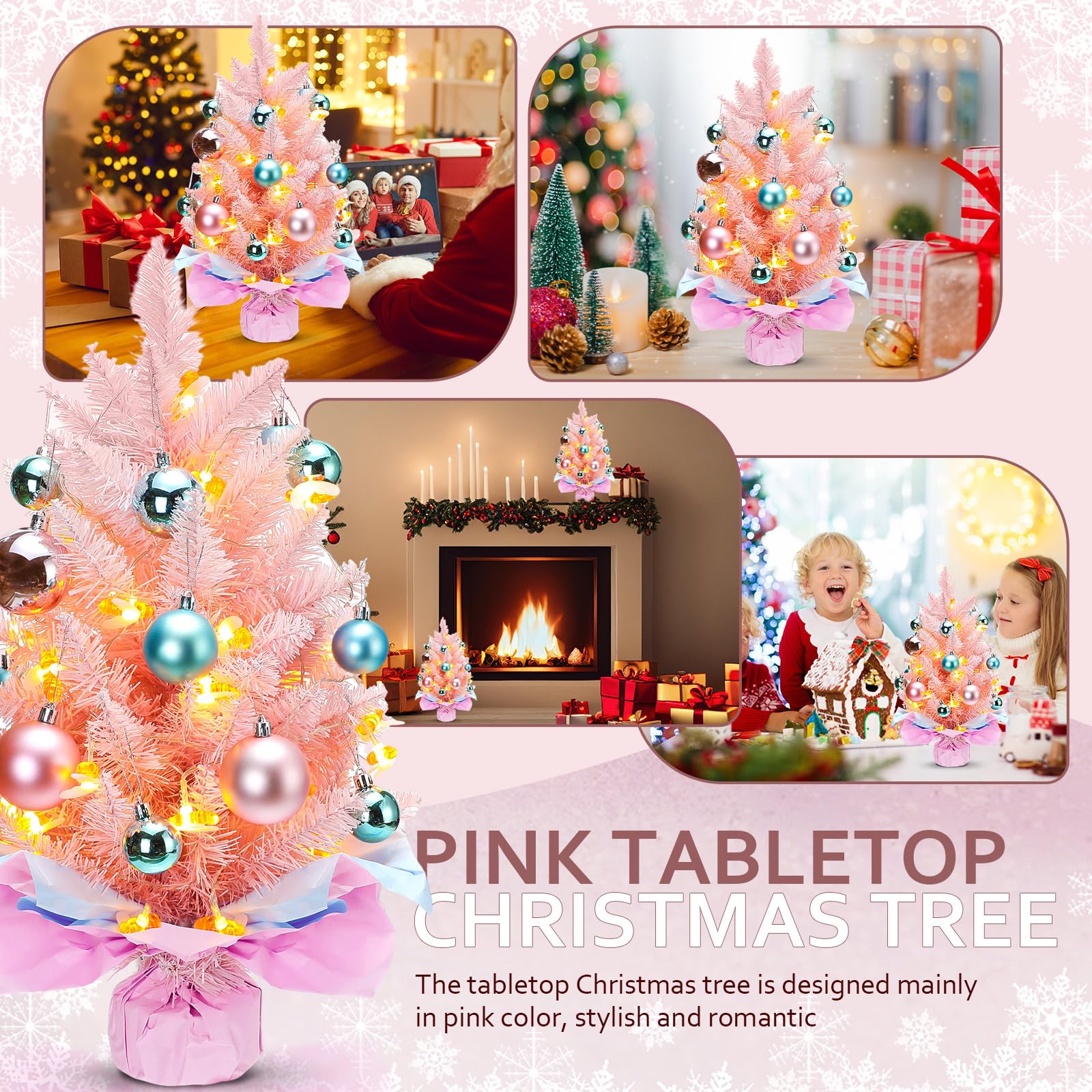 Liliful 2 Pcs 24 Inch Mini Pink Christmas Tree, Small Tabletop ...