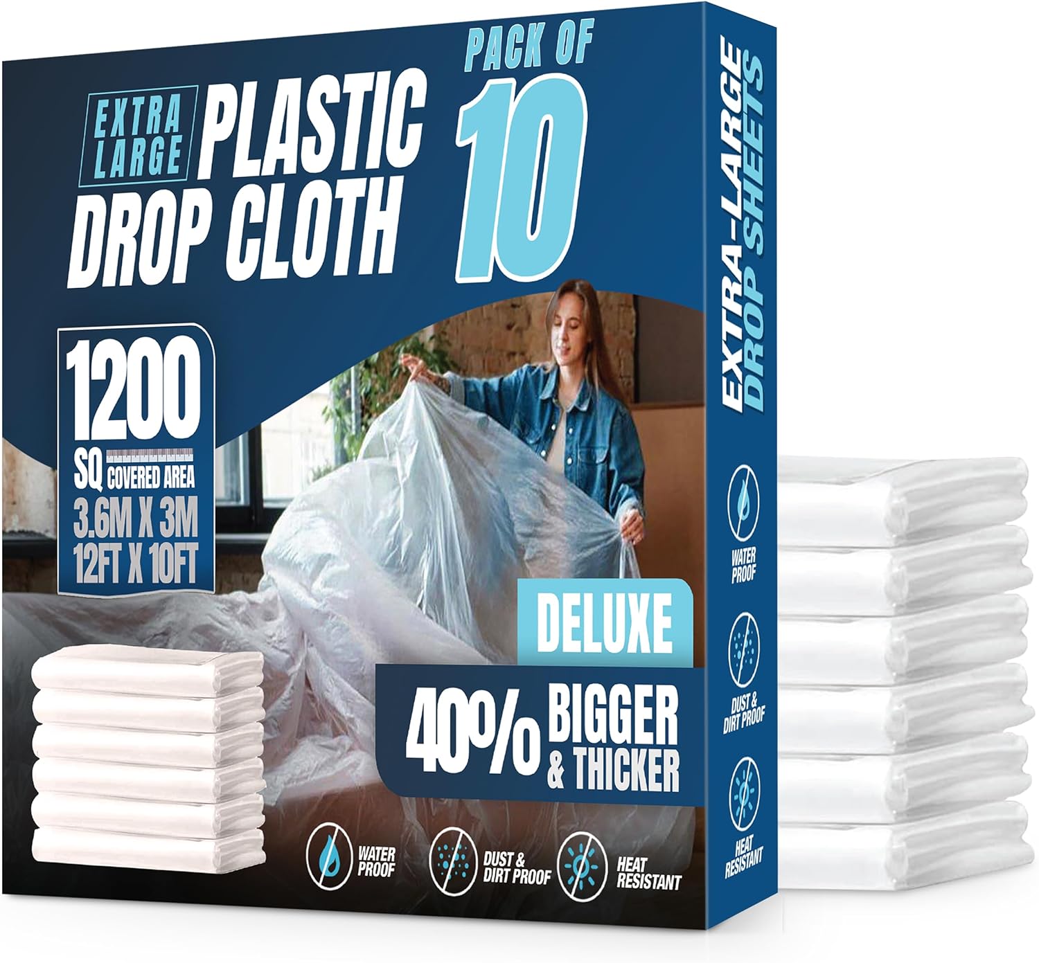 Haxdon 12 x 10 FT 10 Pack Extra Large Painter's Drop Cloth - Durable ...