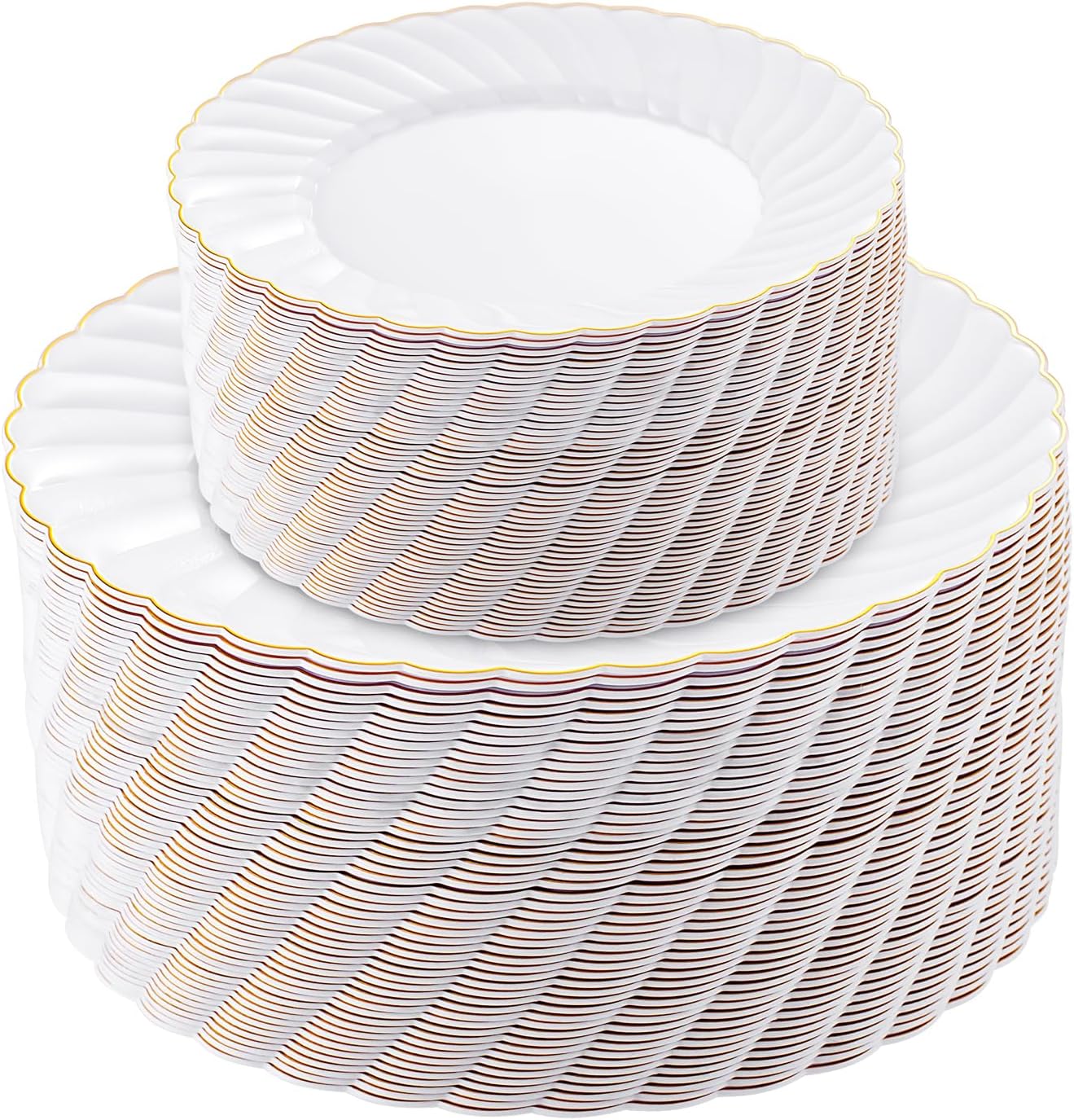Amazon.com: U-QE 100 Pieces Gold Plastic Plates - Premium White Plastic ...