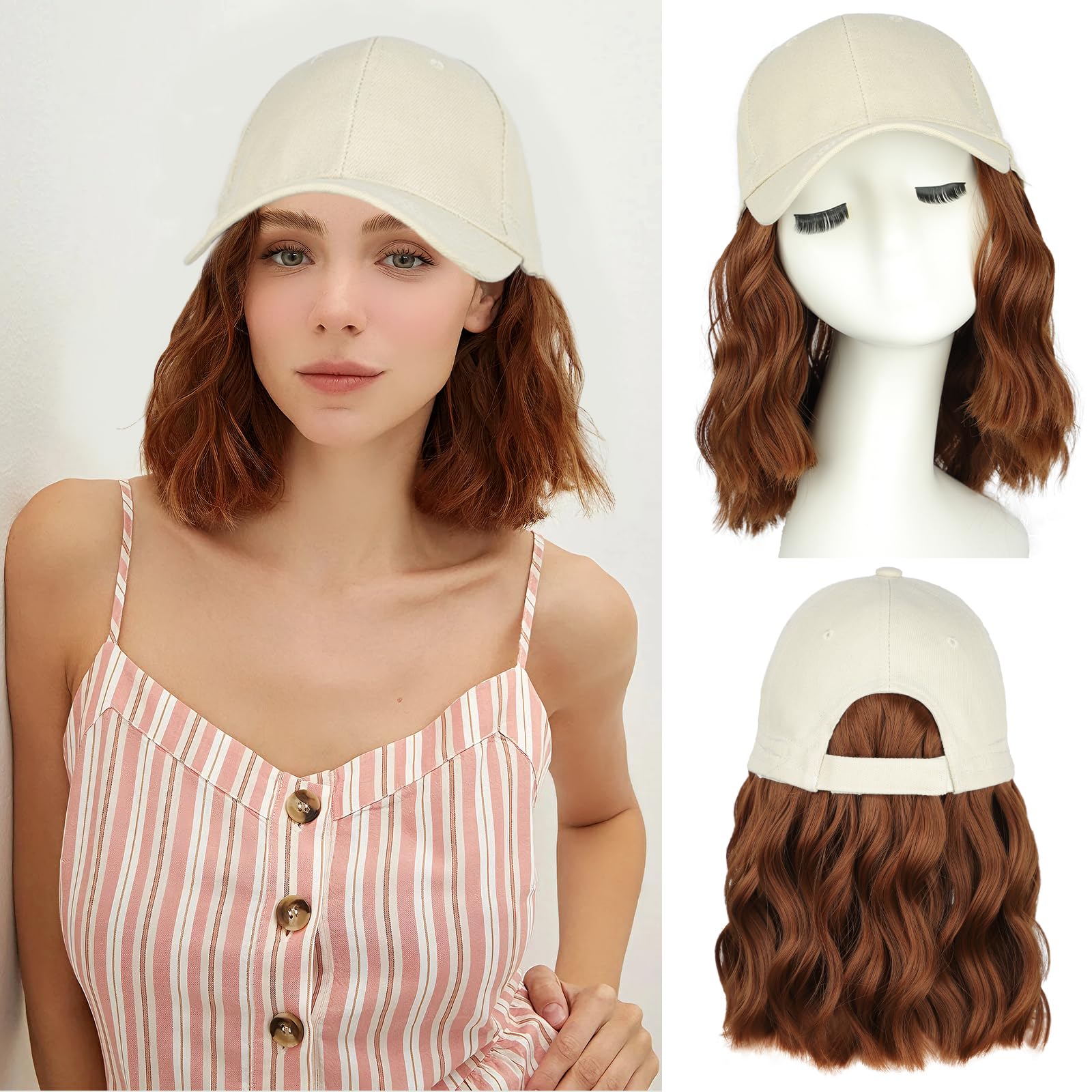 Amazon.com : CHRSHN Hat Wigs for Women Baseball Cap With Hair ...