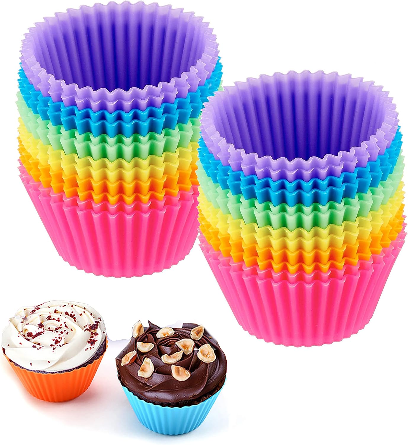 Amazon.com: Reusable Silicone Cupcake Baking Cups 24 Pack, 2.75 inch ...