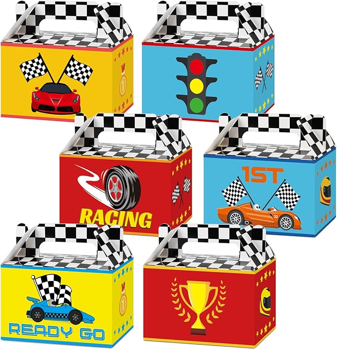 Amazon.com: 12 Pieces Race Car Party Favor Boxes Two Fast Goodies Candy ...