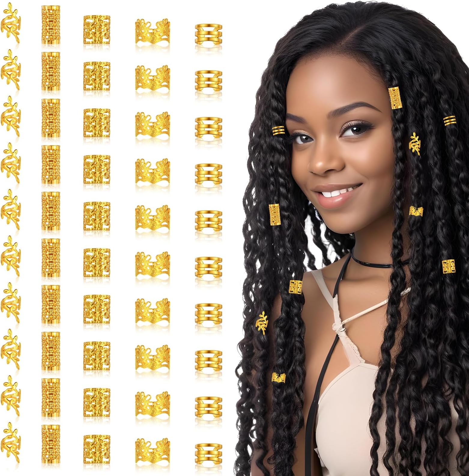 Amazon.com : Tuefuzy 110 Pcs Gold Hair Jewelry for Braids and ...