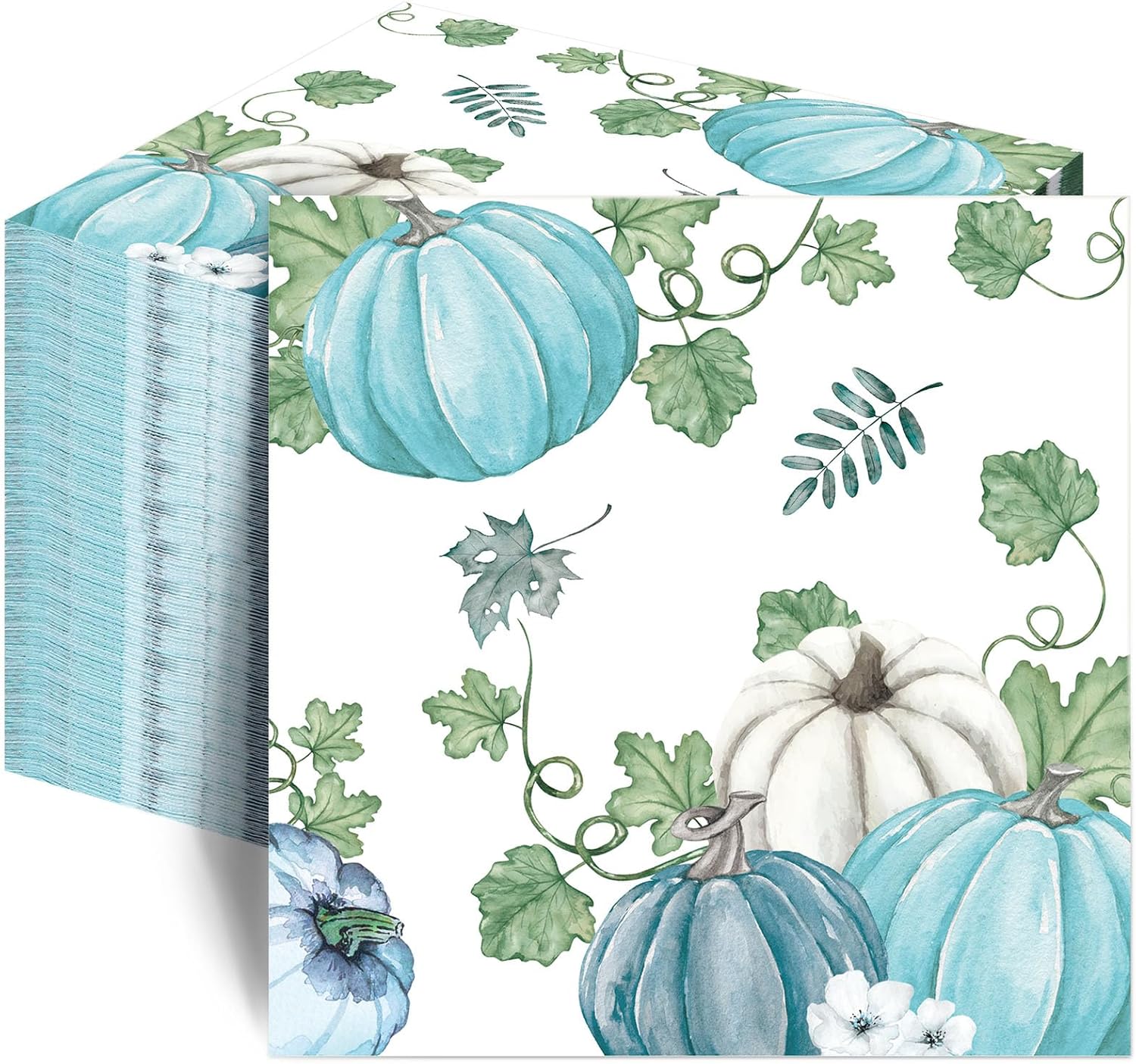 Amazon.com: Qilery 200Pcs Thanksgiving Blue Pumpkins Napkins 3 Ply Fall ...