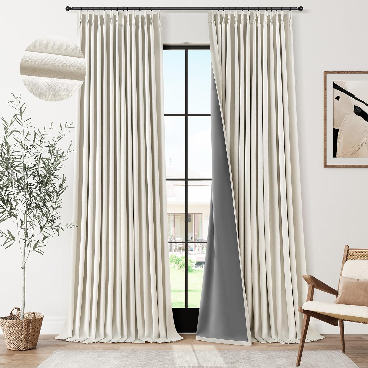 Amazon.com: Joywell Pinch Pleated 100% Blackout Linen Curtains 110 ...