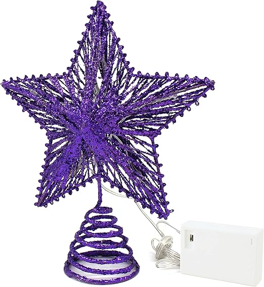 Amazon.com: CVHOMEDECO. Purple Glittered 3D Tree Top Star with Warm ...