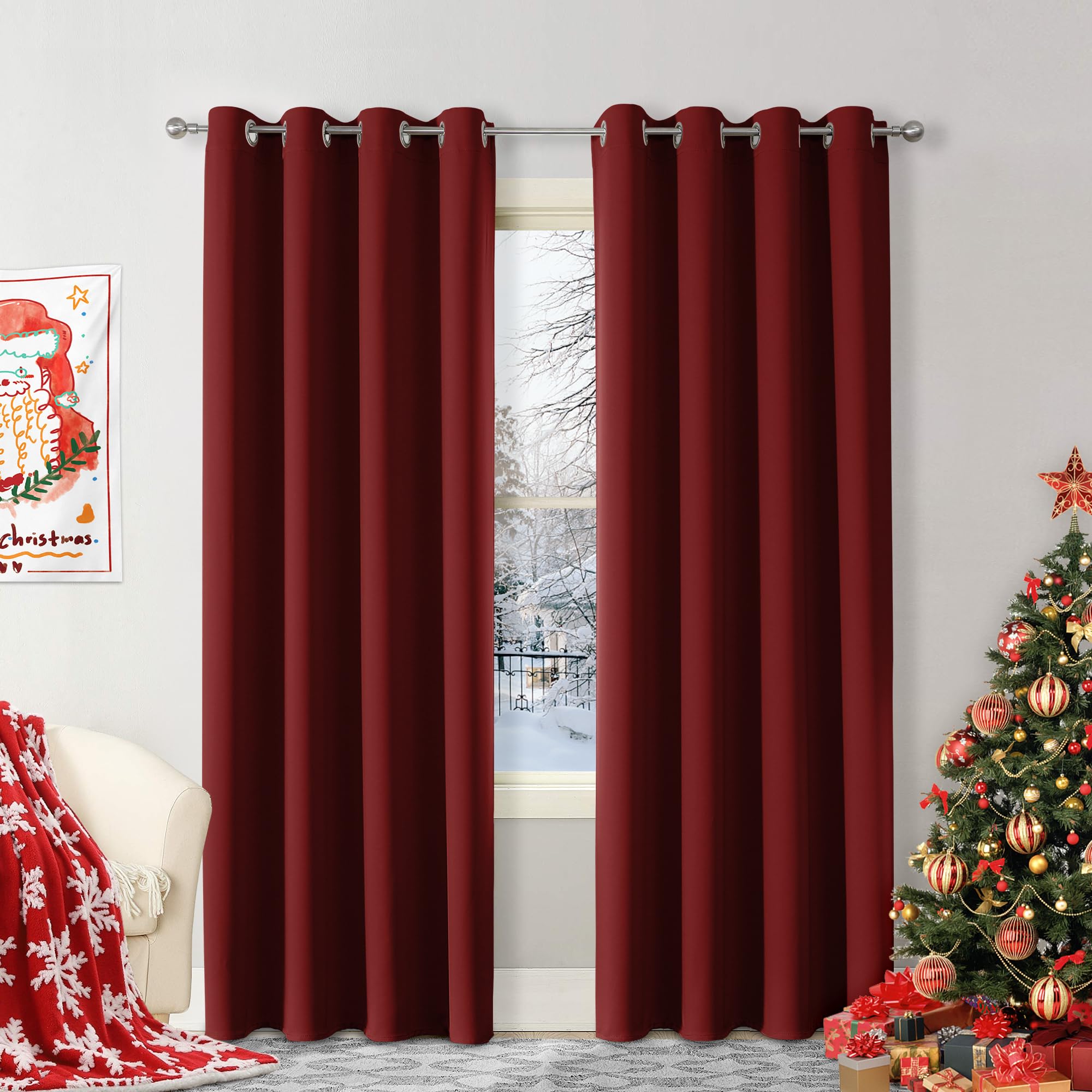 CUCRAF Blackout Curtains for Bedroom Red Curtains 90 Inch Drop 2 Panels ...