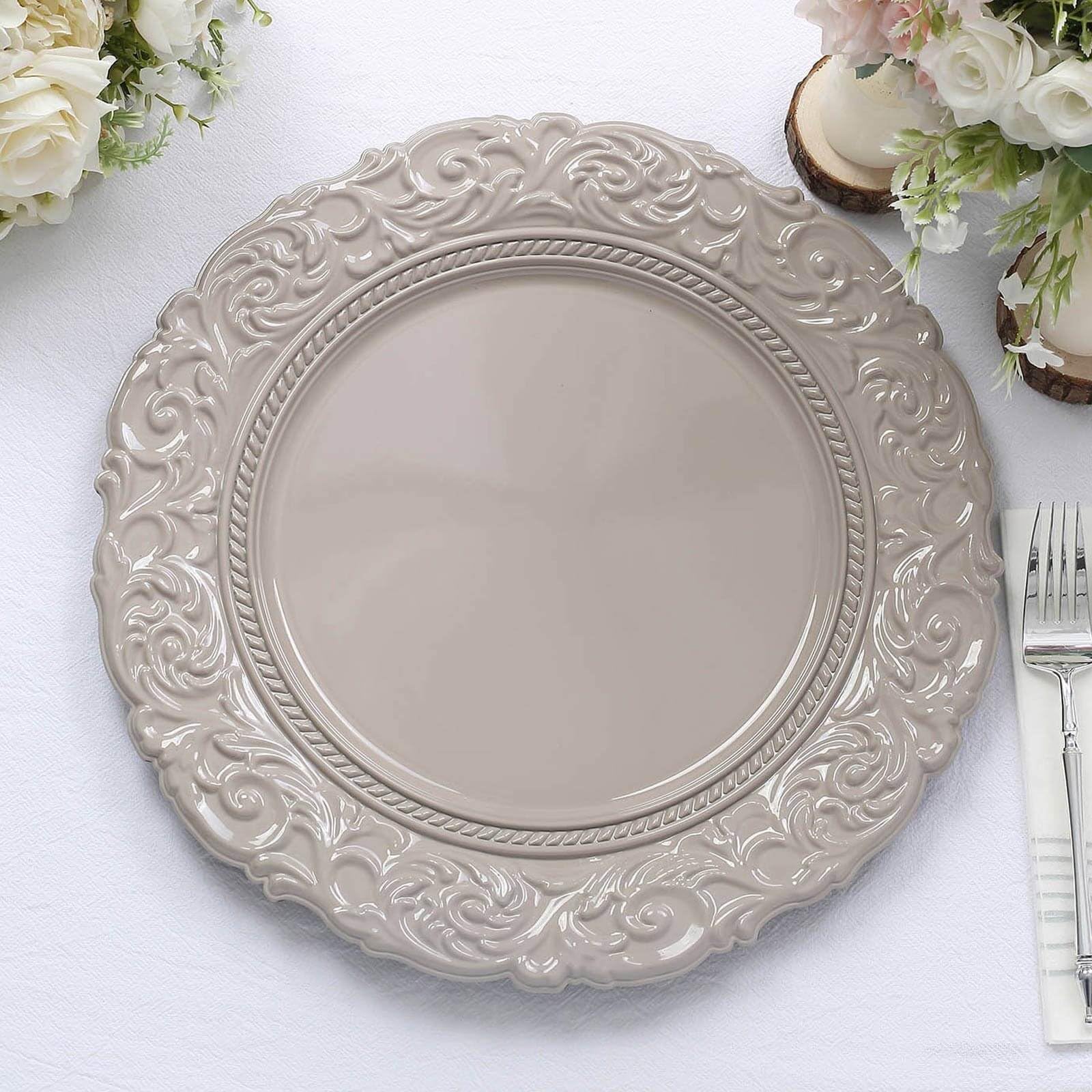 Amazon.com | TCF Linen 14" Charger Plates - Set of 24 - Taupe ...