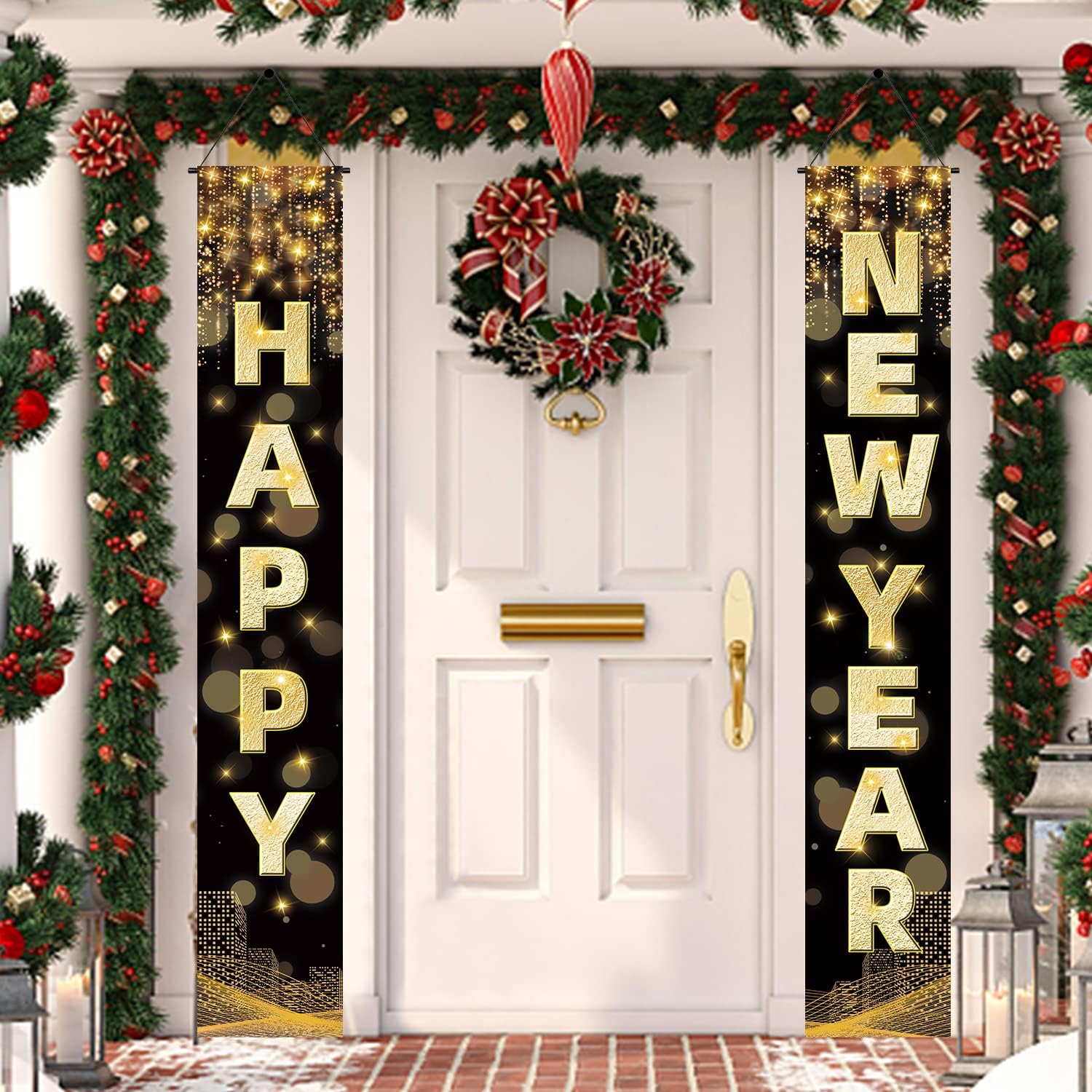 Amazon.com: 3PCS Happy New Years Banner,New Years Decorations 2025 Rose ...
