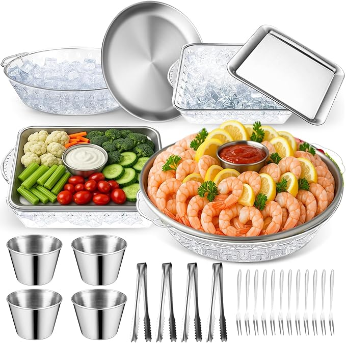 Amazon.com | 4 Set Chilled Serving Tray for Parties Iced Platter with ...