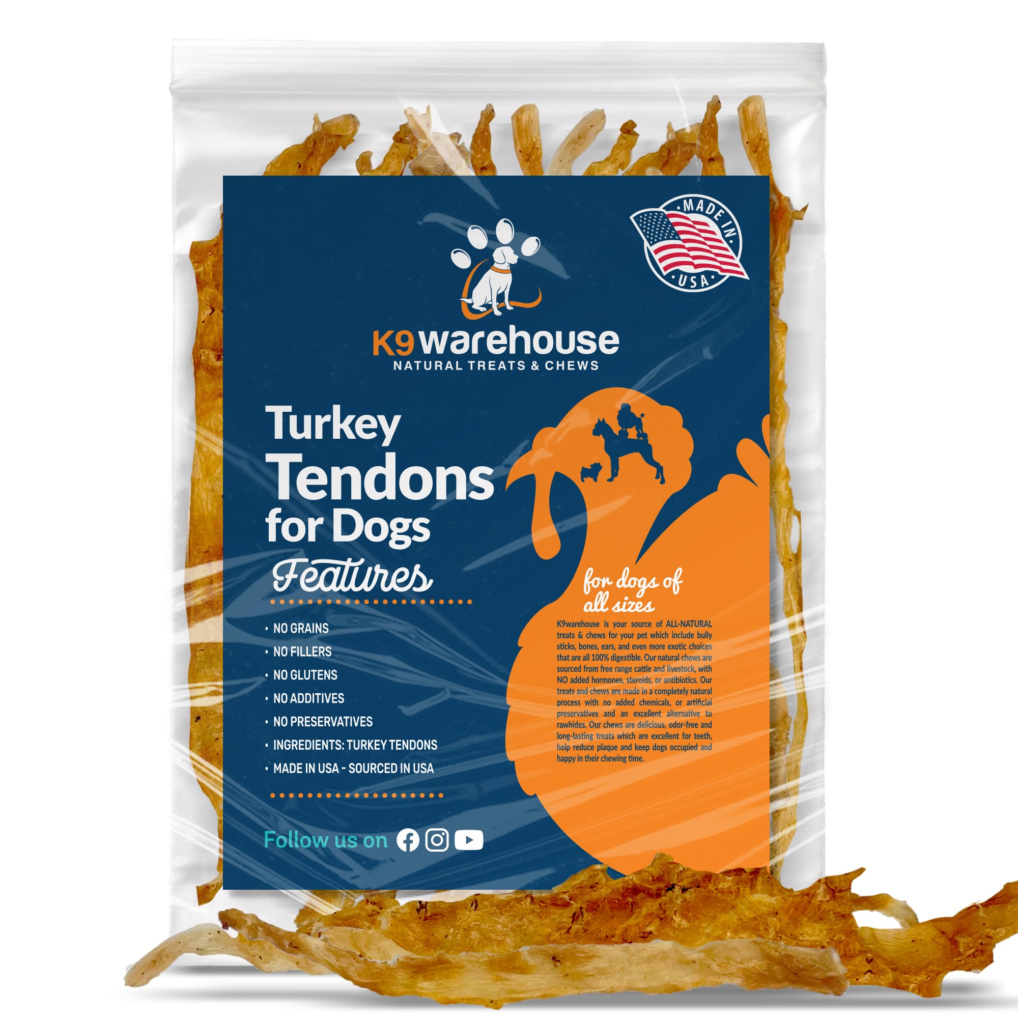Amazon.com : K9warehouse USA Turkey Tendons for Dogs - Tasty Turkey ...