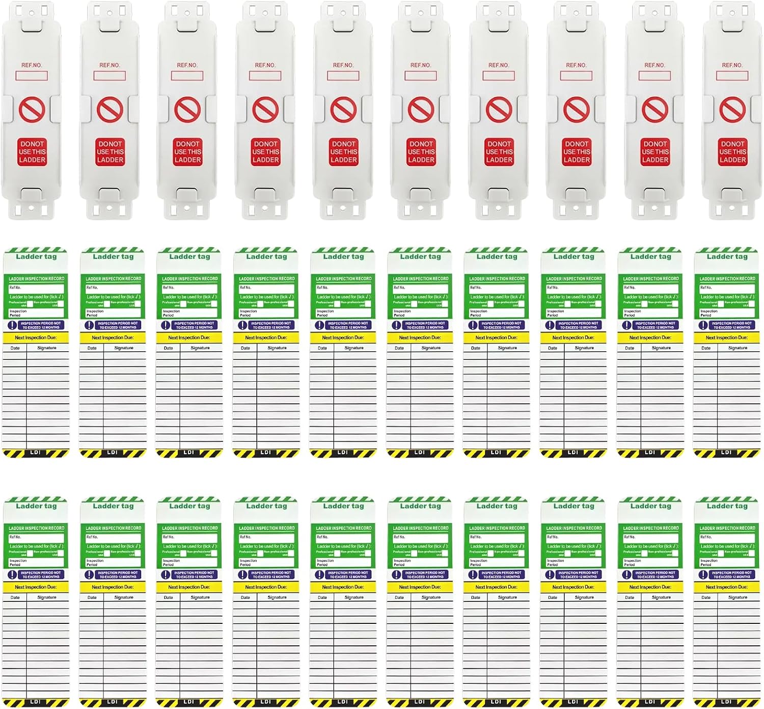 Ladder Tags,Contains 30 Pieces 10 Holders and 20 Ladder Inspection Tag ...