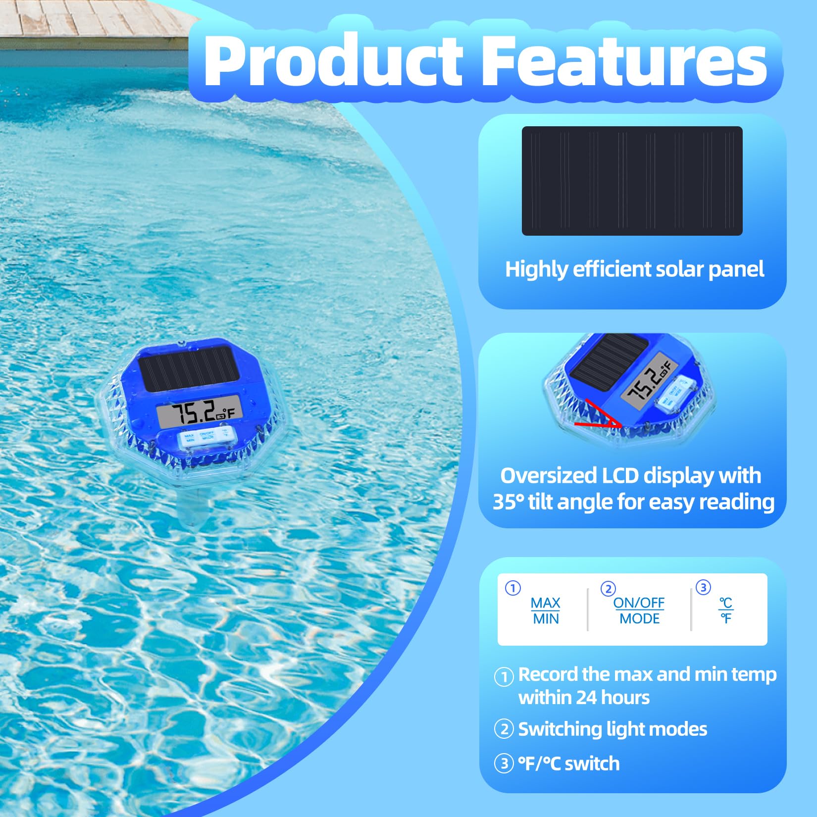 Snapklik.com : Pircaath Solar Digital Pool Thermometer Floating Easy ...