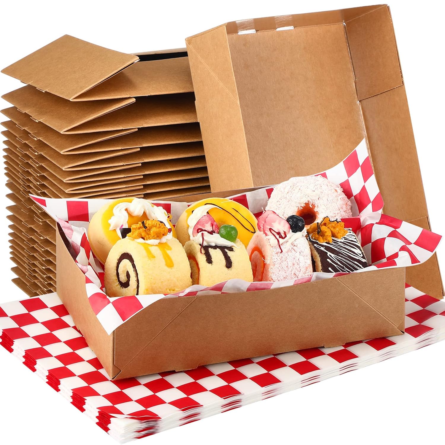 Amazon.com: Laumoi 50 Set Kraft Paper Food Tray Brown Greaseproof 4 ...