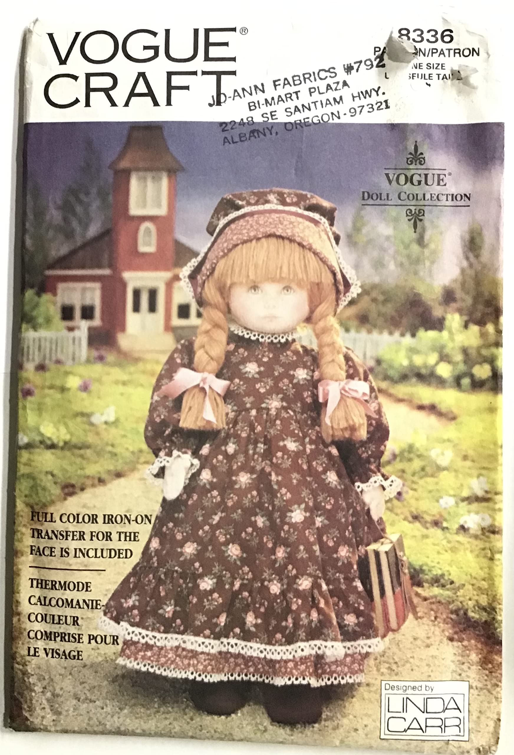 Amazon.com: Vogue Pattern 8336 18" Rag Doll + Early American Outfit ...