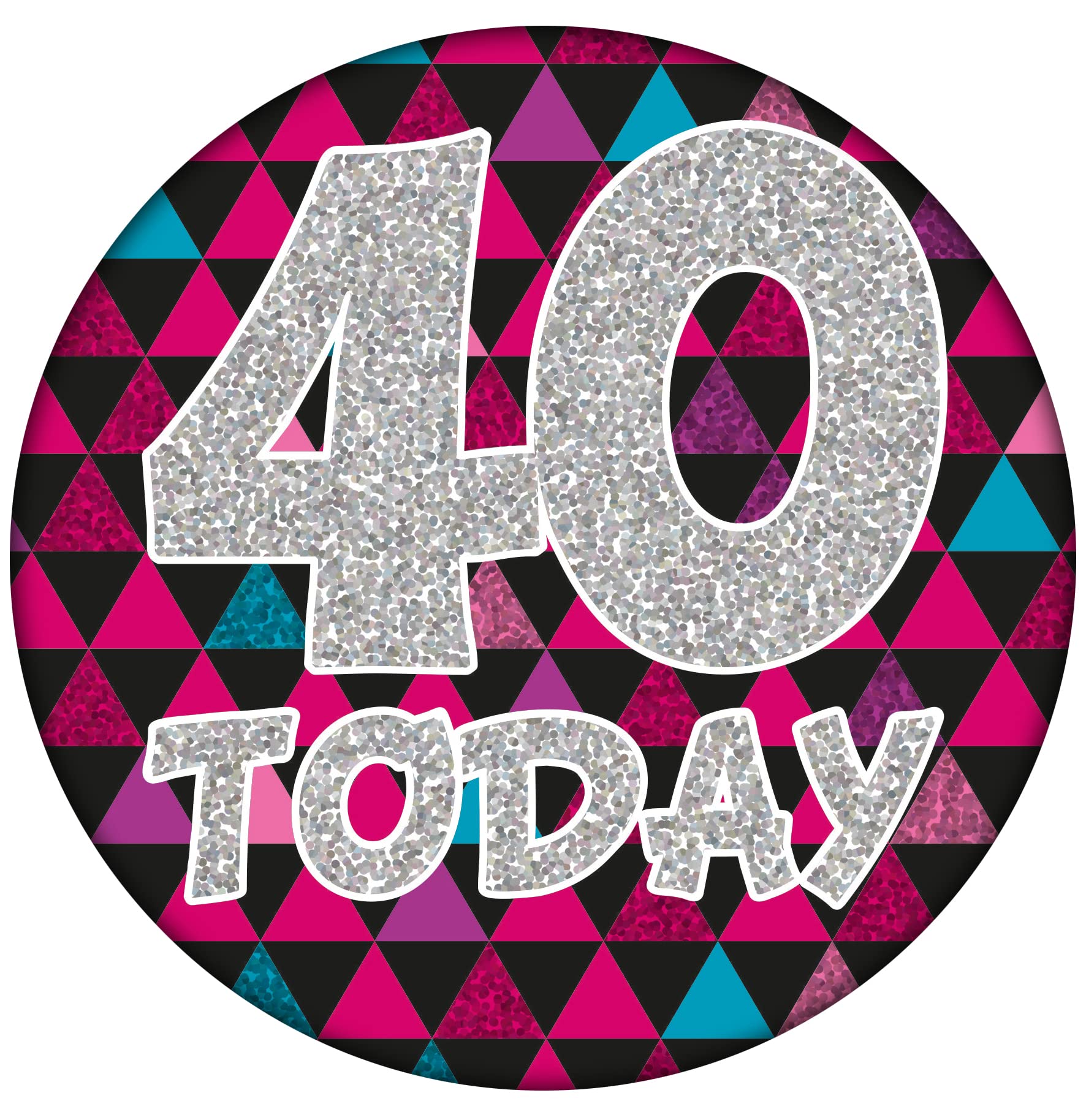 Age 40 Birthday Badge Pink, Purple, Black And Silver Holographic ...