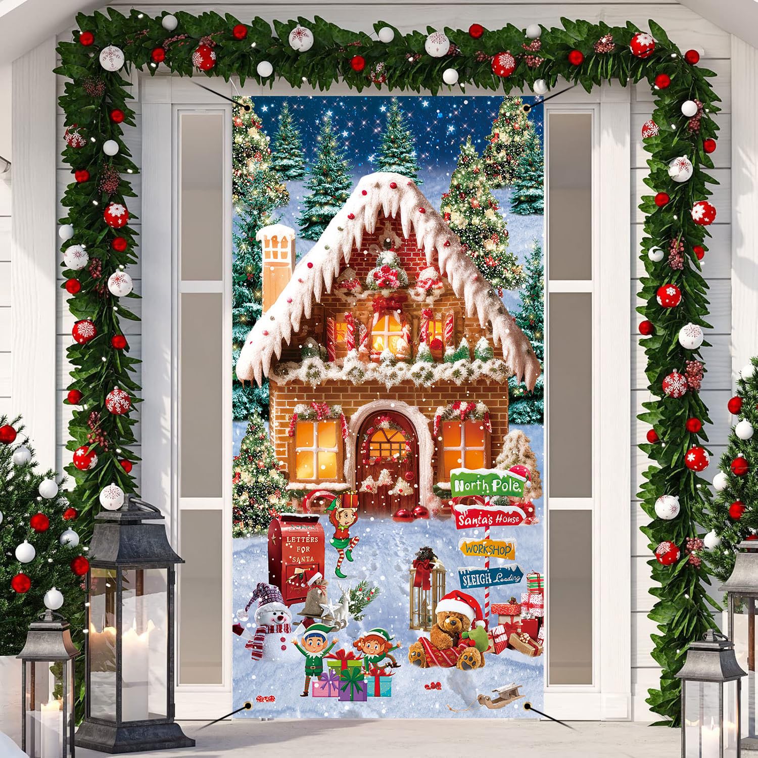 Amazon.com: LIANNE 3x6ft Christmas Gingerbread House Door Cover Snow ...