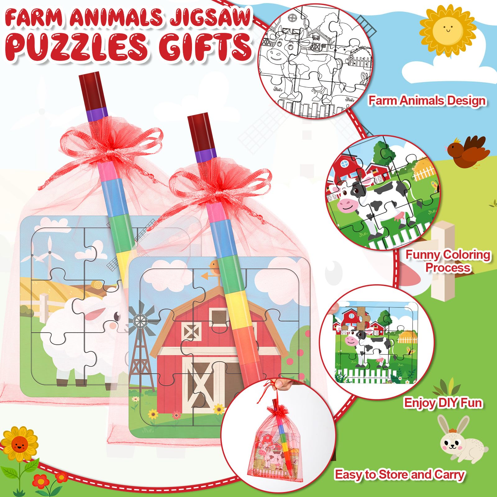 Snapklik.com : Fullhawl 12 Sets Farm Animal Puzzles Barnyard Color Your ...